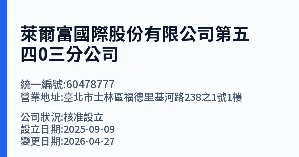 萊爾富國際股份有限公司第五四0三分公司的照片-統編 60478777(臺北市) 公司登記資料與營業項目詳細圖表