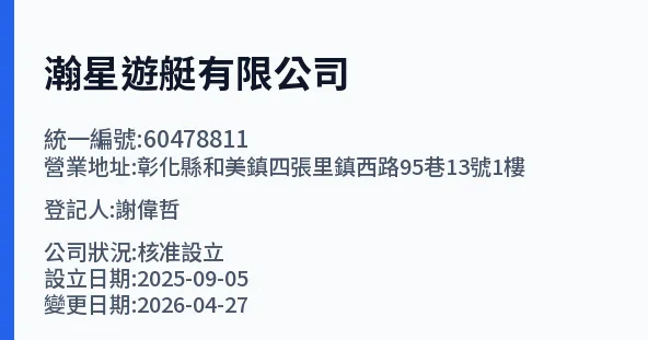 瀚星遊艇有限公司的照片-統編 60478811(彰化縣) 公司登記資料與營業項目詳細圖表