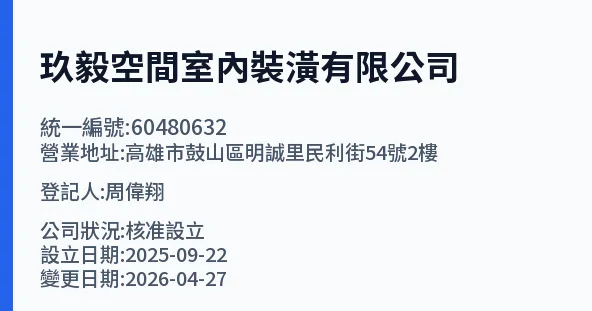 玖毅空間室內裝潢有限公司的照片-統編 60480632(高雄市) 公司登記資料與營業項目詳細圖表