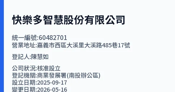快樂多智慧股份有限公司的照片-統編 60482701(嘉義市) 公司登記資料與營業項目詳細圖表