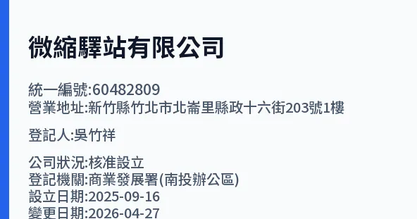 微縮驛站有限公司的照片-統編 60482809(新竹縣) 公司登記資料與營業項目詳細圖表