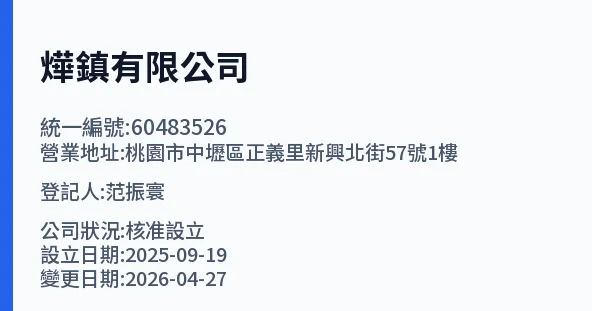 燁鎮有限公司的照片-統編 60483526(桃園市) 公司登記資料與營業項目詳細圖表