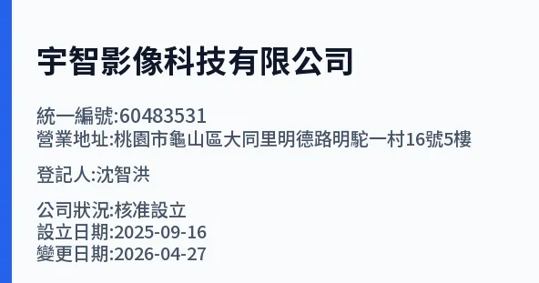 宇智影像科技有限公司的照片-統編 60483531(桃園市) 公司登記資料與營業項目詳細圖表