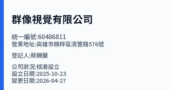 群像視覺有限公司的照片-統編 60486811(高雄市) 公司登記資料與營業項目詳細圖表