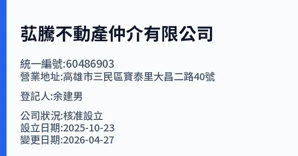 苰騰不動產仲介有限公司的照片-統編 60486903(高雄市) 公司登記資料與營業項目詳細圖表
