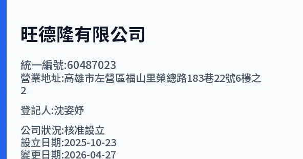旺德隆有限公司的照片-統編 60487023(高雄市) 公司登記資料與營業項目詳細圖表