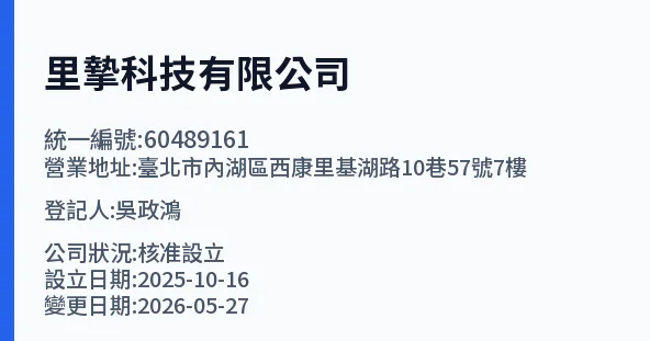 里摯科技有限公司的照片-統編 60489161(臺北市) 公司登記資料與營業項目詳細圖表