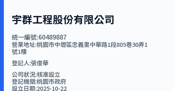 宇群工程股份有限公司的照片-統編 60489887(桃園市) 公司登記資料與營業項目詳細圖表