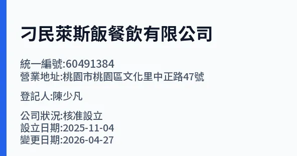 刁民萊斯飯餐飲有限公司的照片-統編 60491384(桃園市) 公司登記資料與營業項目詳細圖表