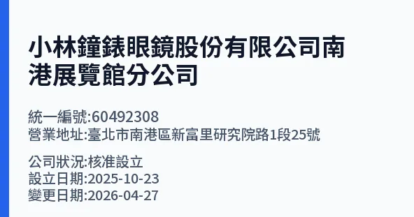 小林鐘錶眼鏡股份有限公司南港展覽館分公司的照片-統編 60492308(臺北市) 公司登記資料與營業項目詳細圖表