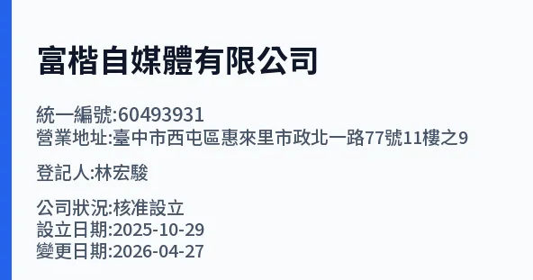 富楷自媒體有限公司的照片-統編 60493931(臺中市) 公司登記資料與營業項目詳細圖表