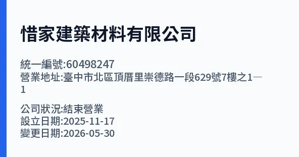 惜家建築材料有限公司的照片-統編 60498247 公司登記資料與營業項目詳細圖表