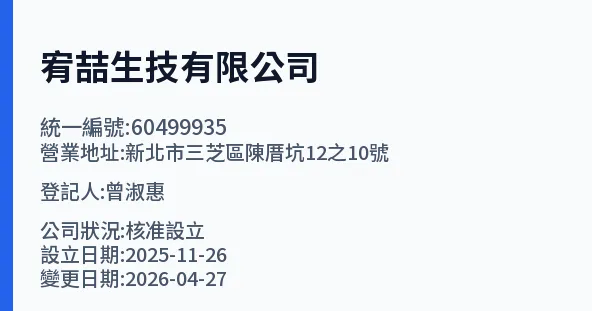 宥喆生技有限公司的照片-統編 60499935(新北市) 公司登記資料與營業項目詳細圖表