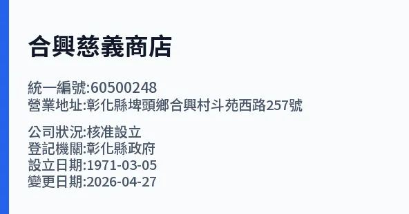 合興慈義商店的照片-統編 60500248(彰化縣) 公司登記資料與營業項目詳細圖表