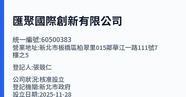 匯聚國際創新有限公司的照片-統編 60500383(新北市) 公司登記資料與營業項目詳細圖表