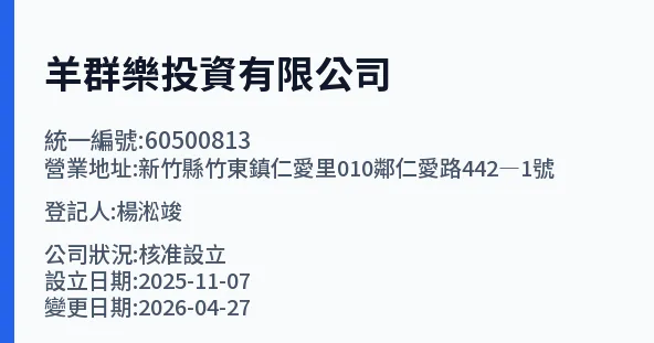 羊群樂投資有限公司的照片-統編 60500813(新竹縣) 公司登記資料與營業項目詳細圖表