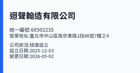 迴聲翰造有限公司的照片-統編 60502235(臺北市) 公司登記資料與營業項目詳細圖表