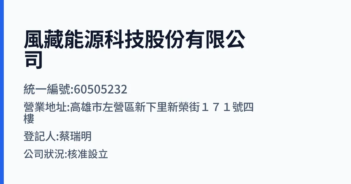 風藏能源科技股份有限公司 - 統編 60505232(高雄市) 公司登記資料與營業項目詳細圖表
