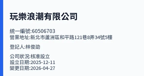 玩樂浪潮有限公司的照片-統編 60506703(新北市) 公司登記資料與營業項目詳細圖表