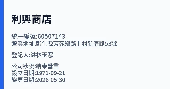 利興商店的照片-統編 60507143(彰化縣) 公司登記資料與營業項目詳細圖表