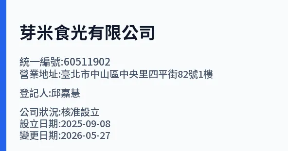 芽米食光有限公司的照片-統編 60511902(臺北市) 公司登記資料與營業項目詳細圖表