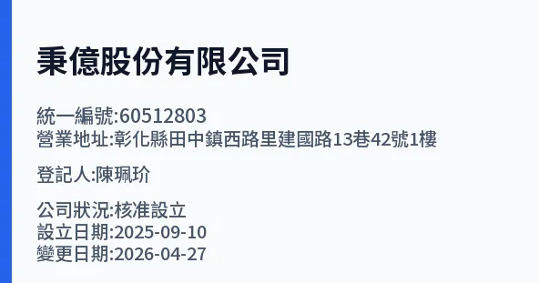 秉億股份有限公司的照片-統編 60512803(彰化縣) 公司登記資料與營業項目詳細圖表