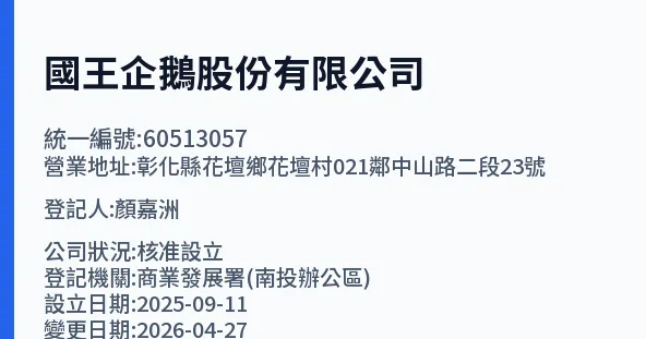 國王企鵝股份有限公司的照片-統編 60513057(彰化縣) 公司登記資料與營業項目詳細圖表
