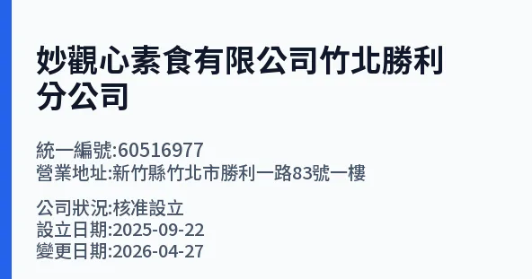 妙觀心素食有限公司竹北勝利分公司的照片-統編 60516977(新竹縣) 公司登記資料與營業項目詳細圖表