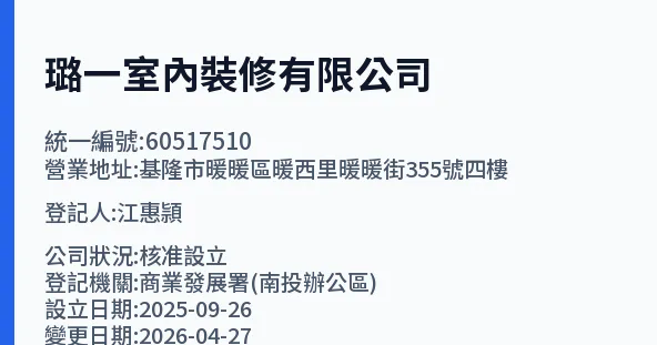 璐一室內裝修有限公司的照片-統編 60517510(基隆市) 公司登記資料與營業項目詳細圖表