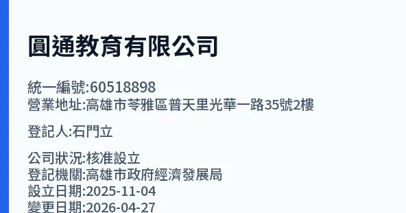 圓通教育有限公司的照片-統編 60518898(高雄市) 公司登記資料與營業項目詳細圖表