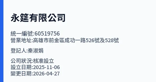 永筵有限公司的照片-統編 60519756(高雄市) 公司登記資料與營業項目詳細圖表