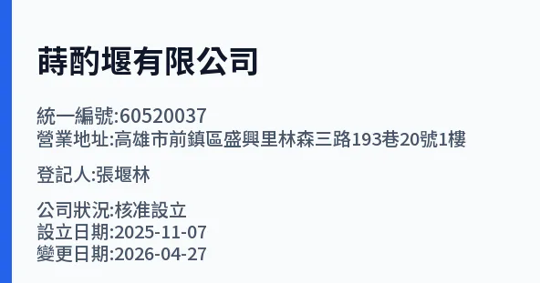 蒔酌堰有限公司的照片-統編 60520037(高雄市) 公司登記資料與營業項目詳細圖表