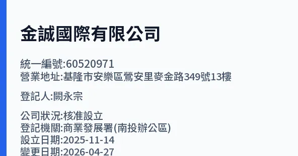 金誠國際有限公司的照片-統編 60520971(基隆市) 公司登記資料與營業項目詳細圖表