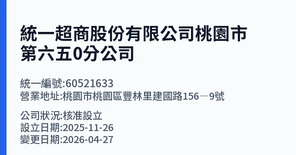 統一超商股份有限公司桃園市第六五0分公司的照片-統編 60521633(桃園市) 公司登記資料與營業項目詳細圖表