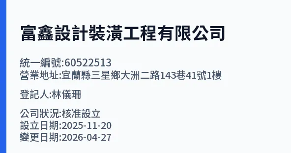 富鑫設計裝潢工程有限公司的照片-統編 60522513(宜蘭縣) 公司登記資料與營業項目詳細圖表