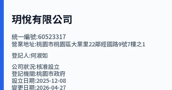 玥悅有限公司的照片-統編 60523317(桃園市) 公司登記資料與營業項目詳細圖表