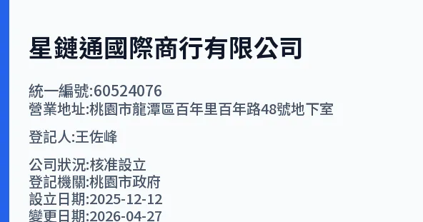 星鏈通國際商行有限公司的照片-統編 60524076(桃園市) 公司登記資料與營業項目詳細圖表