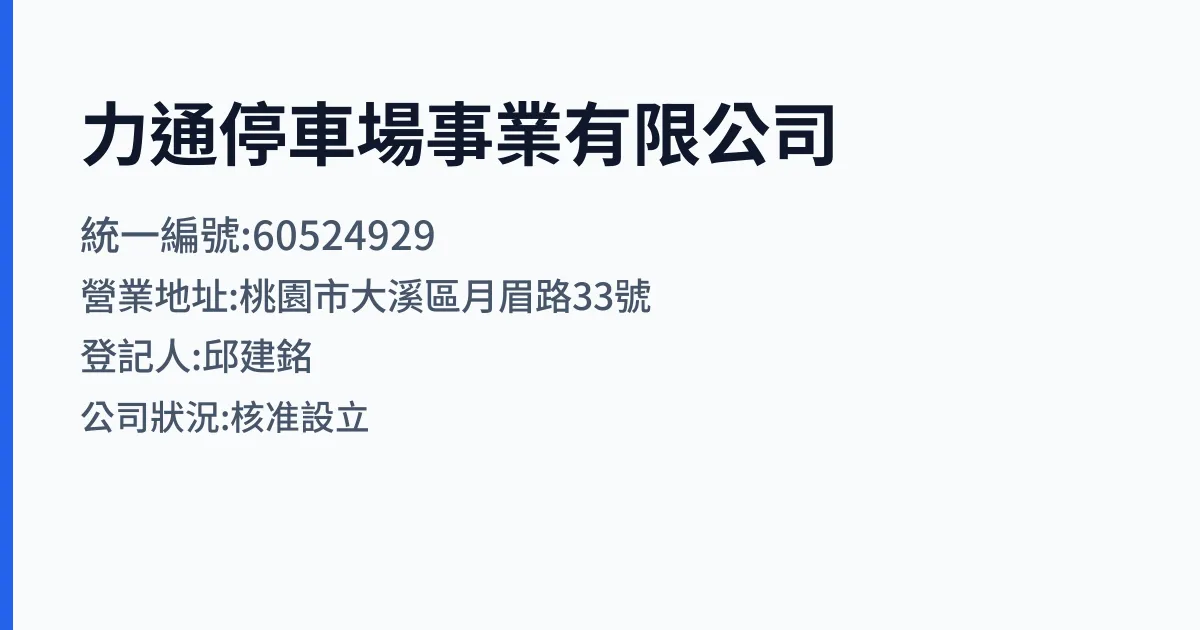 力通停車場事業有限公司 - 統編 60524929（桃園市） 公司登記資料與營業項目詳細圖表