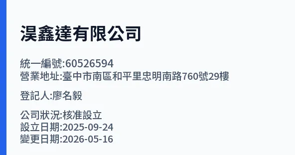 淏鑫達有限公司的照片-統編 60526594(臺中市) 公司登記資料與營業項目詳細圖表