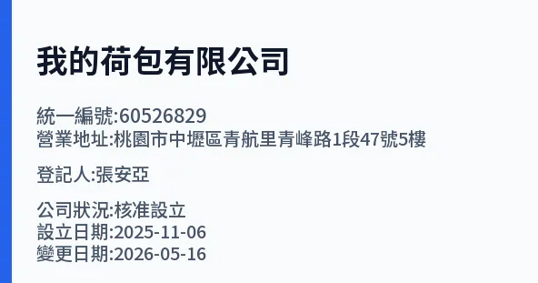 我的荷包有限公司的照片-統編 60526829(桃園市) 公司登記資料與營業項目詳細圖表