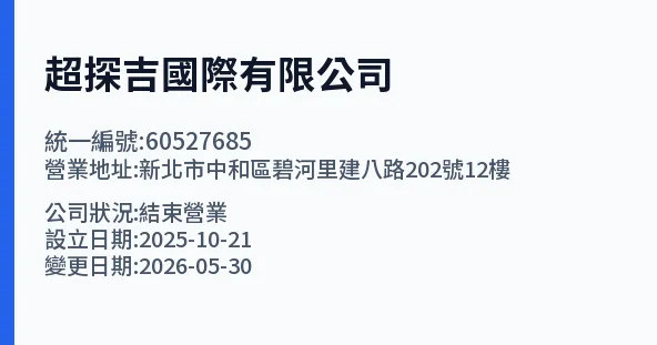 超探吉國際有限公司的照片-統編 60527685 公司登記資料與營業項目詳細圖表