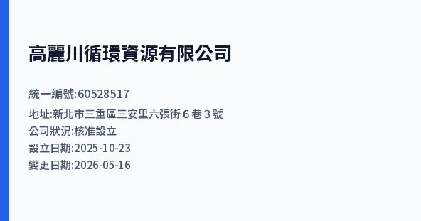 高麗川循環資源有限公司的照片-統編 60528517(新北市) 公司登記資料與營業項目詳細圖表