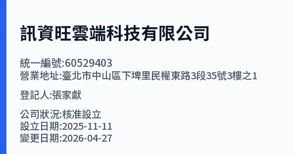 訊資旺雲端科技有限公司的照片-統編 60529403(臺北市) 公司登記資料與營業項目詳細圖表