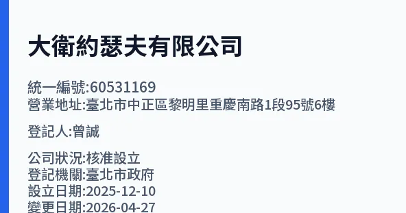 大衛約瑟夫有限公司的照片-統編 60531169(臺北市) 公司登記資料與營業項目詳細圖表