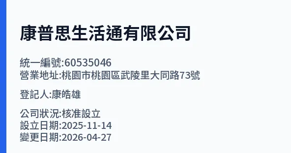 康普思生活通有限公司的照片-統編 60535046(桃園市) 公司登記資料與營業項目詳細圖表