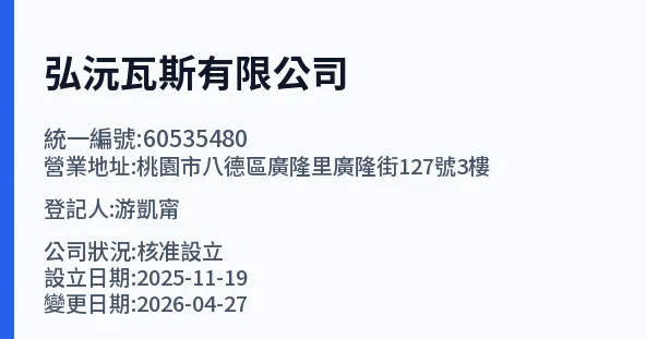 弘沅瓦斯有限公司的照片-統編 60535480(桃園市) 公司登記資料與營業項目詳細圖表