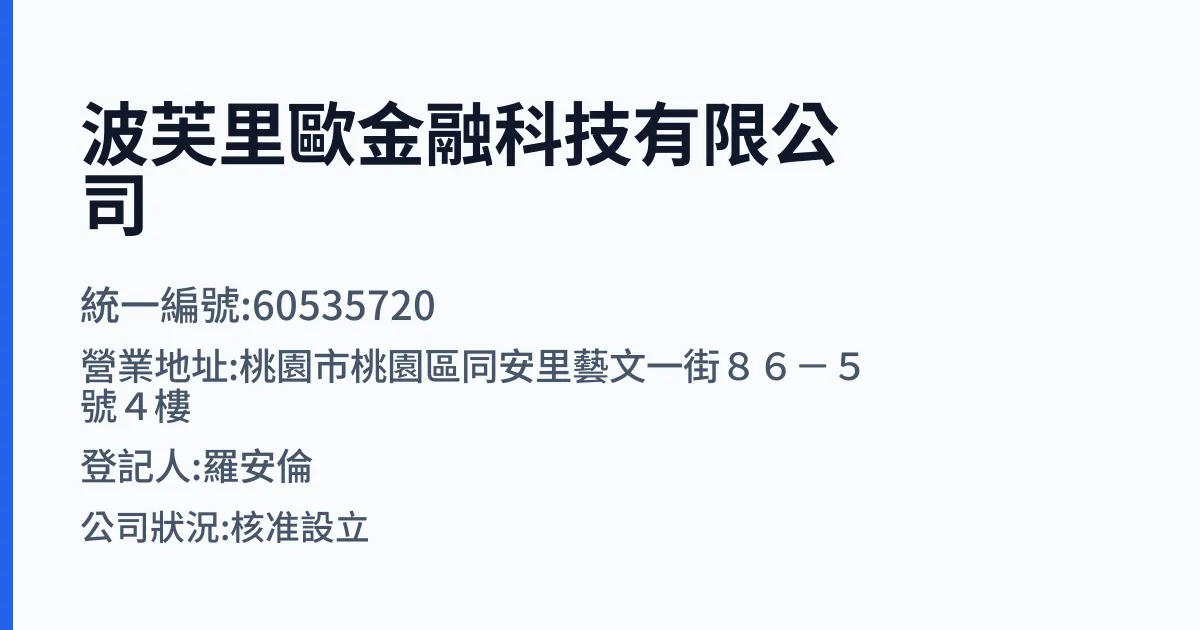 波芙里歐金融科技有限公司 - 統編 60535720（桃園市） 公司登記資料與營業項目詳細圖表