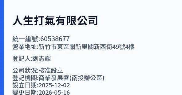 人生打氣有限公司的照片-統編 60538677(新竹市) 公司登記資料與營業項目詳細圖表