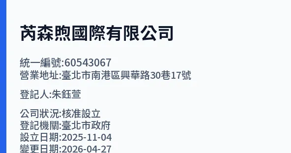 芮森煦國際有限公司的照片-統編 60543067(臺北市) 公司登記資料與營業項目詳細圖表