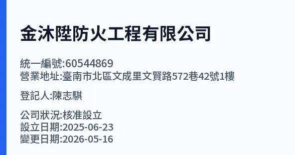 金沐陞防火工程有限公司的照片-統編 60544869(臺南市) 公司登記資料與營業項目詳細圖表